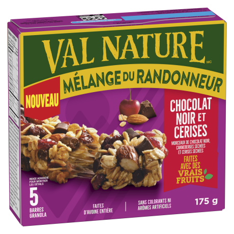 Barre de granola mélange du randonneur cerise noire et chocolat noir ...
